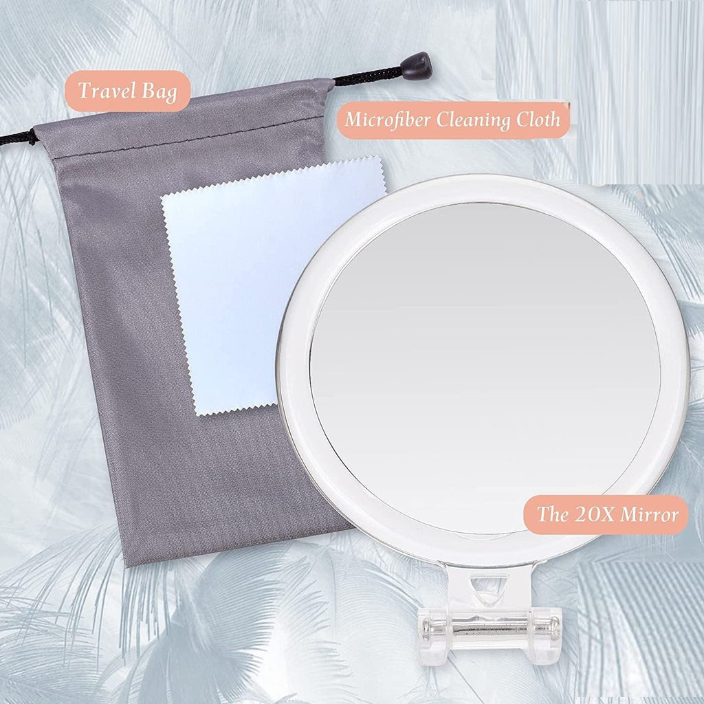 20X Magnifying Hand Mirror Two Sided Use for Makeup Application, Tweez