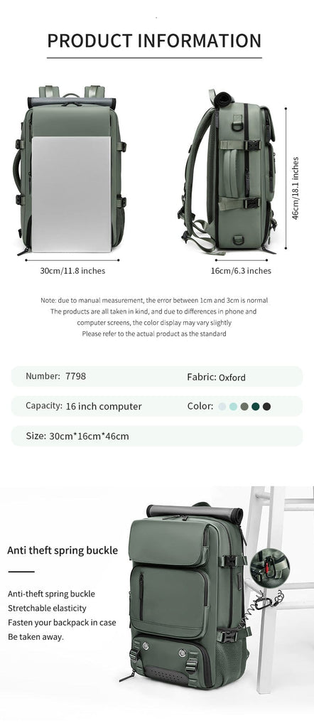 4-in-1 Convertible Travel Backpack & Briefcase - Large Capacity, 16" L