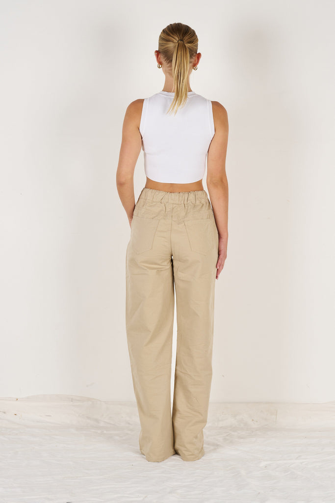Wakee Denim (By Lily) Cargo Flare Leg Ladies Pant - Camel