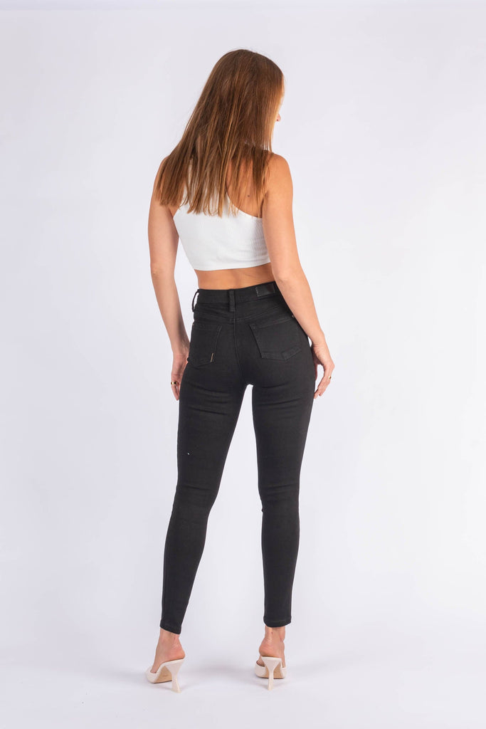 Wakee Black Denim Stretch Skinny Leg Jeans with High Waist