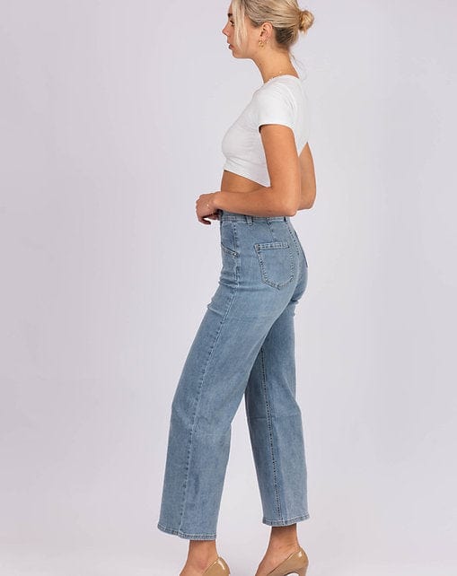 Shop Blue Wash Wakee Denim Flare Wide Leg Ladies Jean