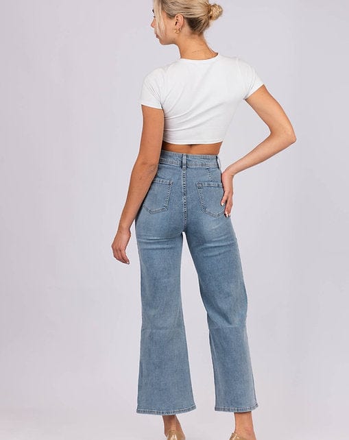 Shop Blue Wash Wakee Denim Flare Wide Leg Ladies Jean