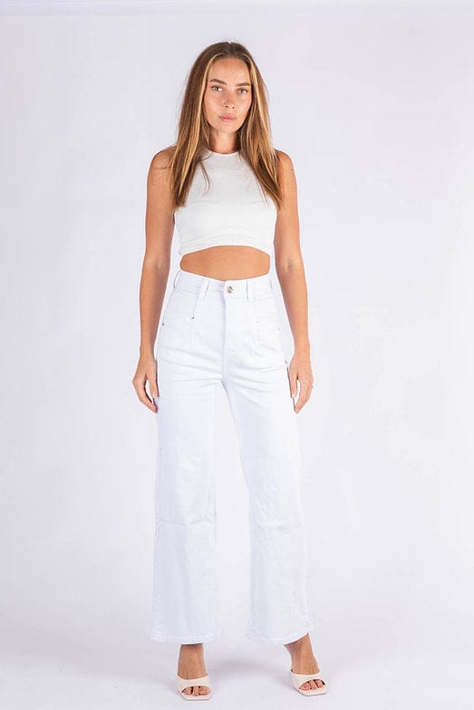 Wakee Denim Flare Wide Leg Ladies Jean in Pure White
