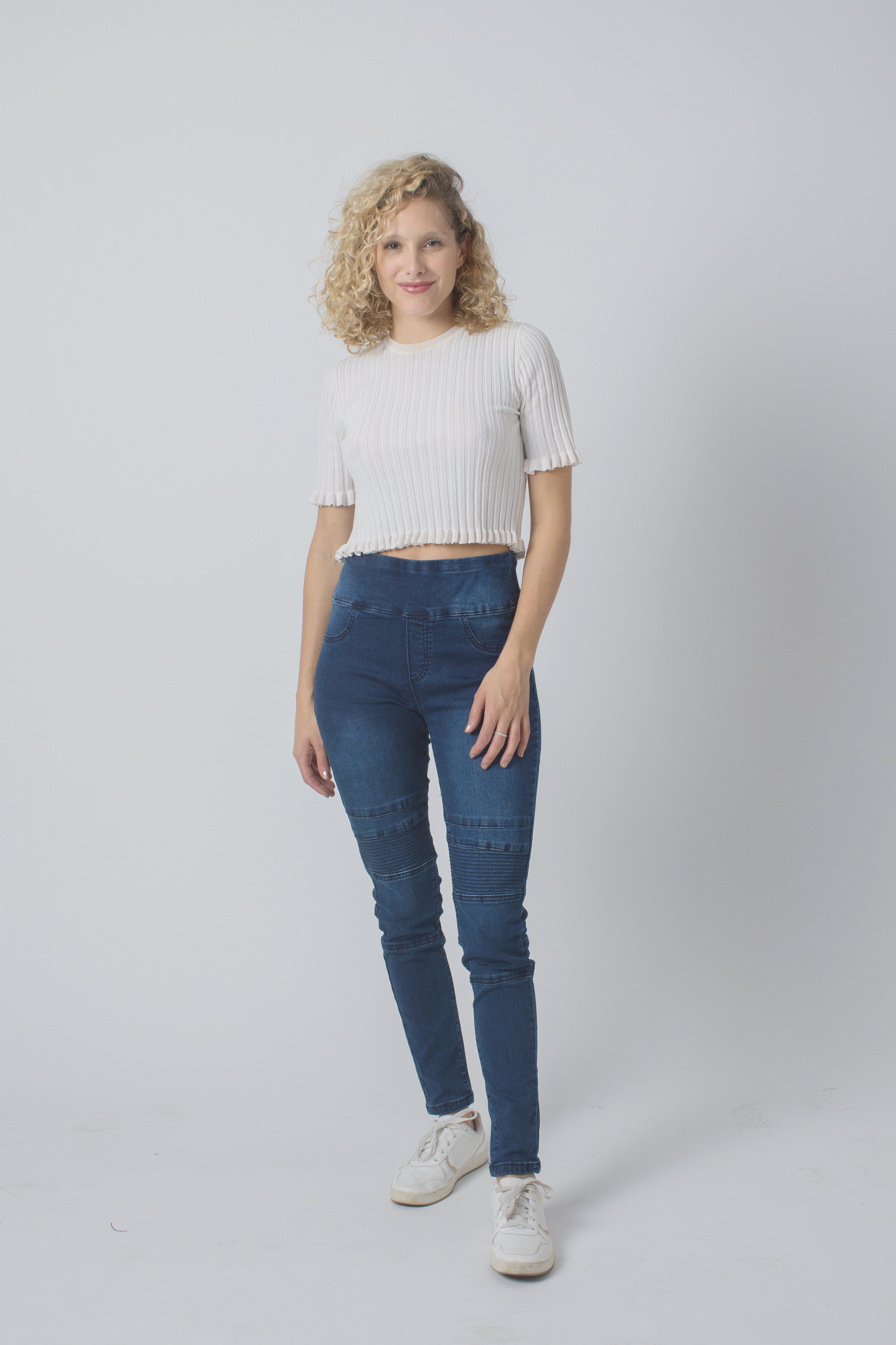 Wakee Denim Stretch Panel Biker Jean Skinny Leg - Blue, Navy, Black, G